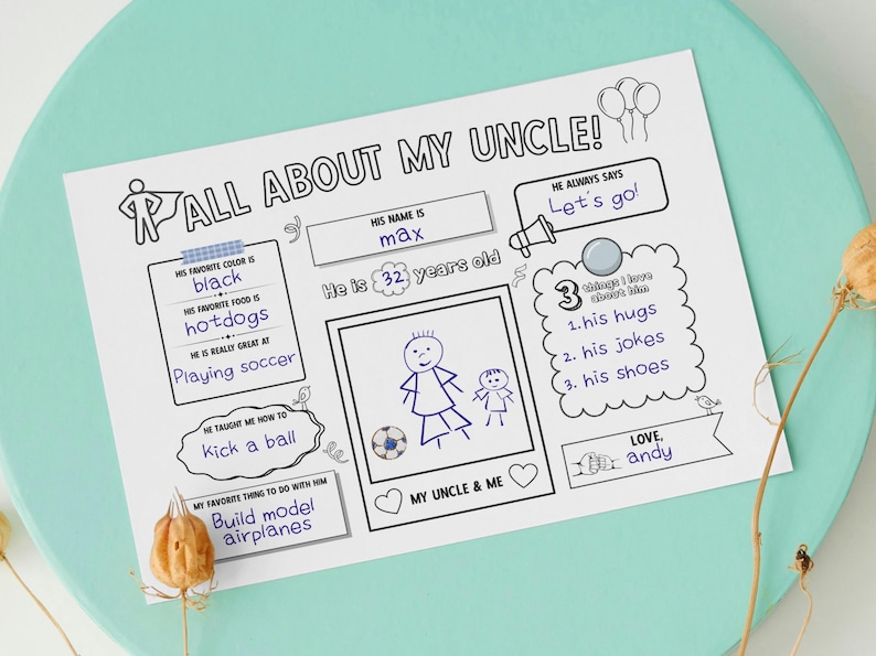 All About My Uncle Survey Printable, DIY Gift Birthday Card ...