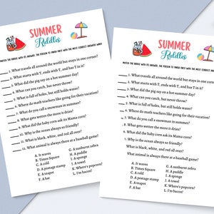 Summer Riddles Game Printable Pool Party Games Summer Camp - Etsy