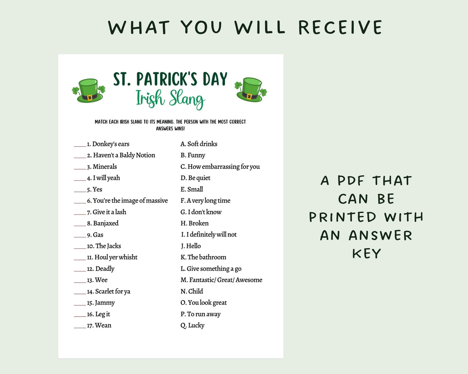 St Patrick's Day Irish Slang Game Printable St - Etsy