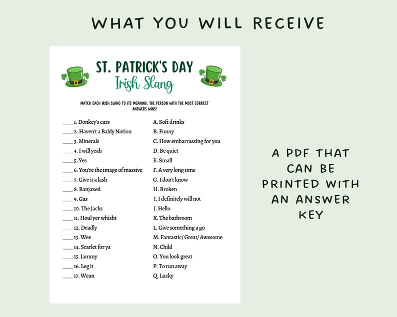 St Patrick's Day Irish Slang Game Printable St - Etsy