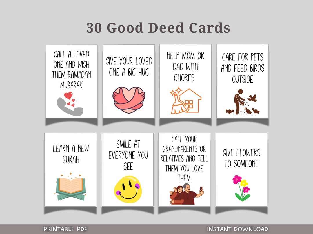 Ramadan Good Deeds Cards for Kids Printable, Advent Calendar Reminders ...