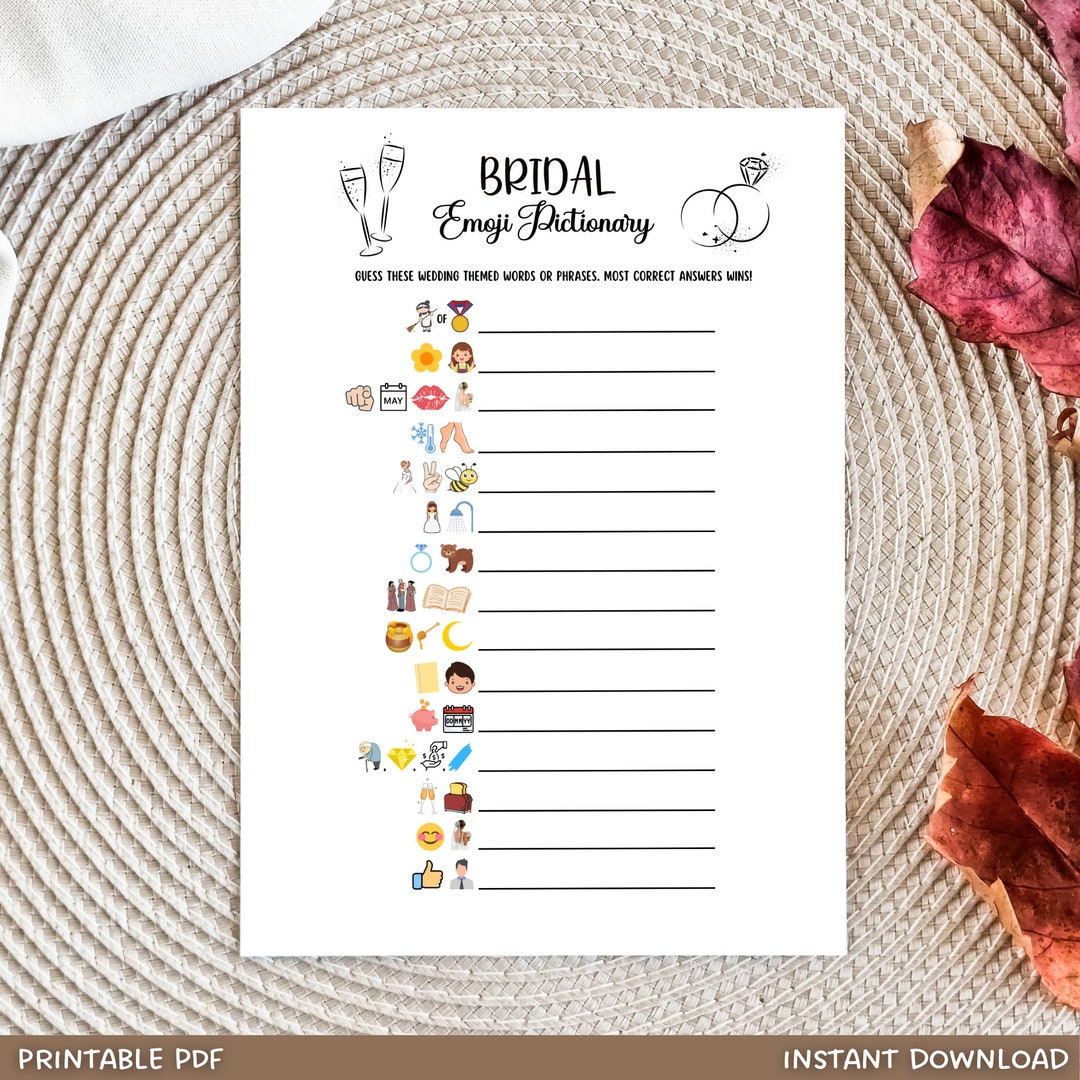 Bridal Shower Emoji Pictionary Printable, Bridal Party Game, Wedding ...