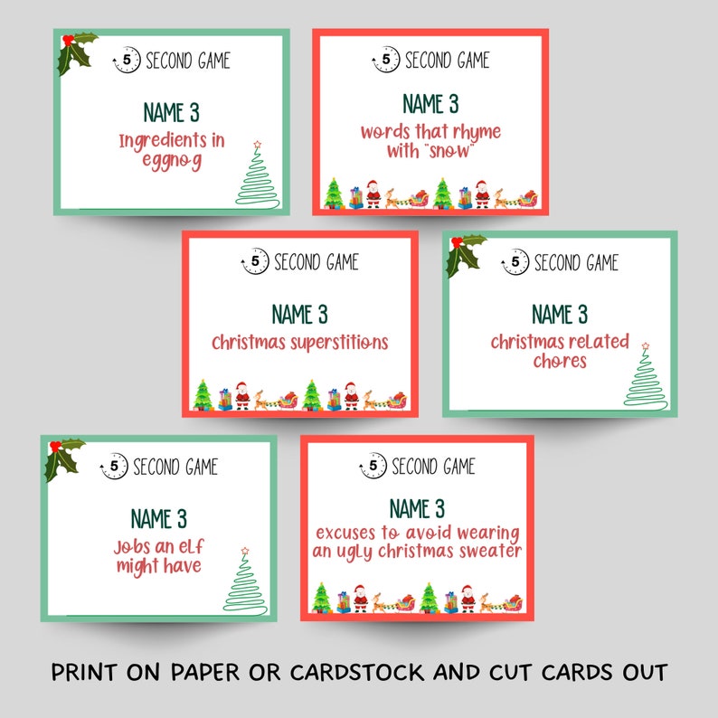 Christmas 5 Second Game Printable, Christmas Party Game Adults Kids ...
