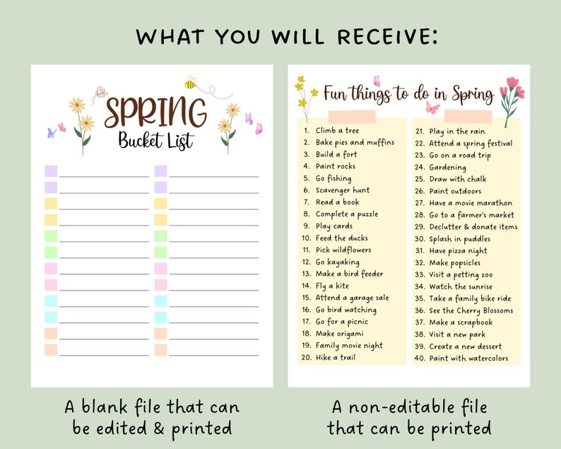 Editable Spring Bucket List Printable Fun Spring Activities - Etsy