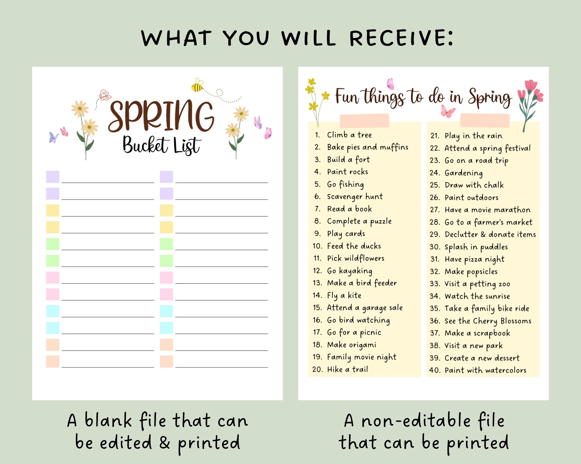 Editable Spring Bucket List Printable Fun Spring Activities - Etsy ...