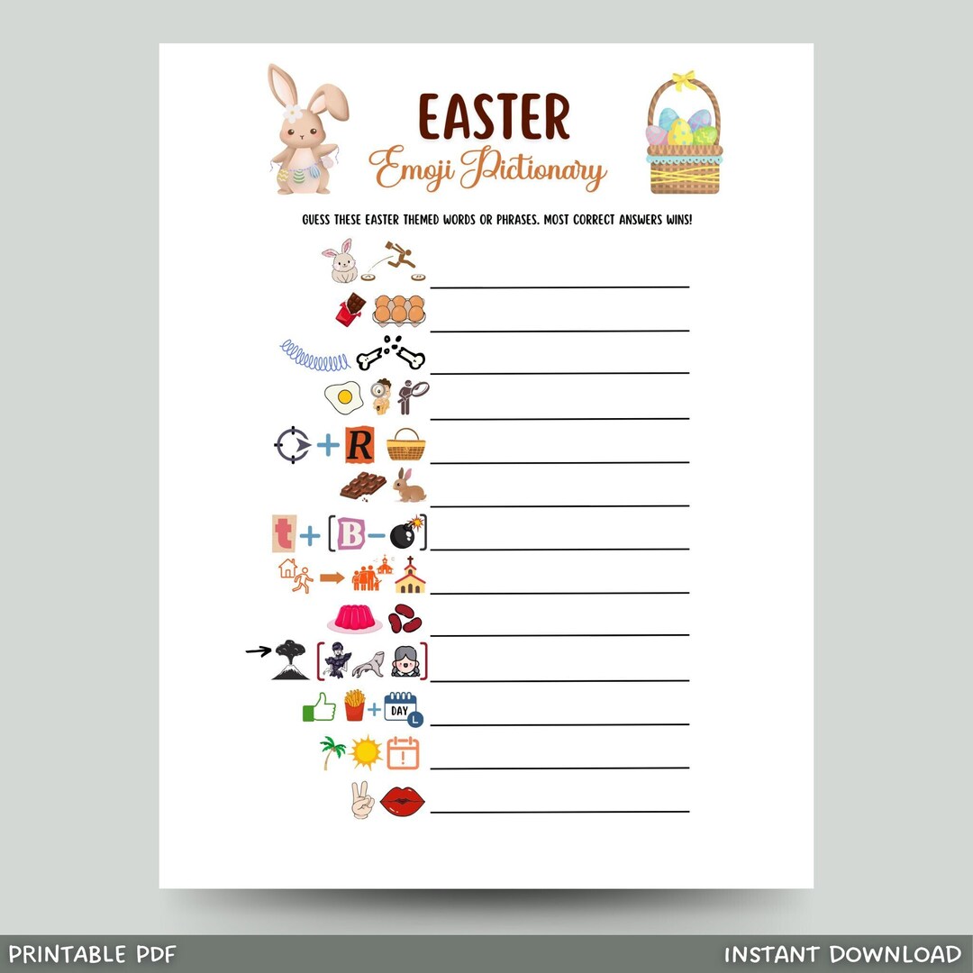 Easter Emoji Pictionary Printable, Easter Party Game for Kids, Easter ...