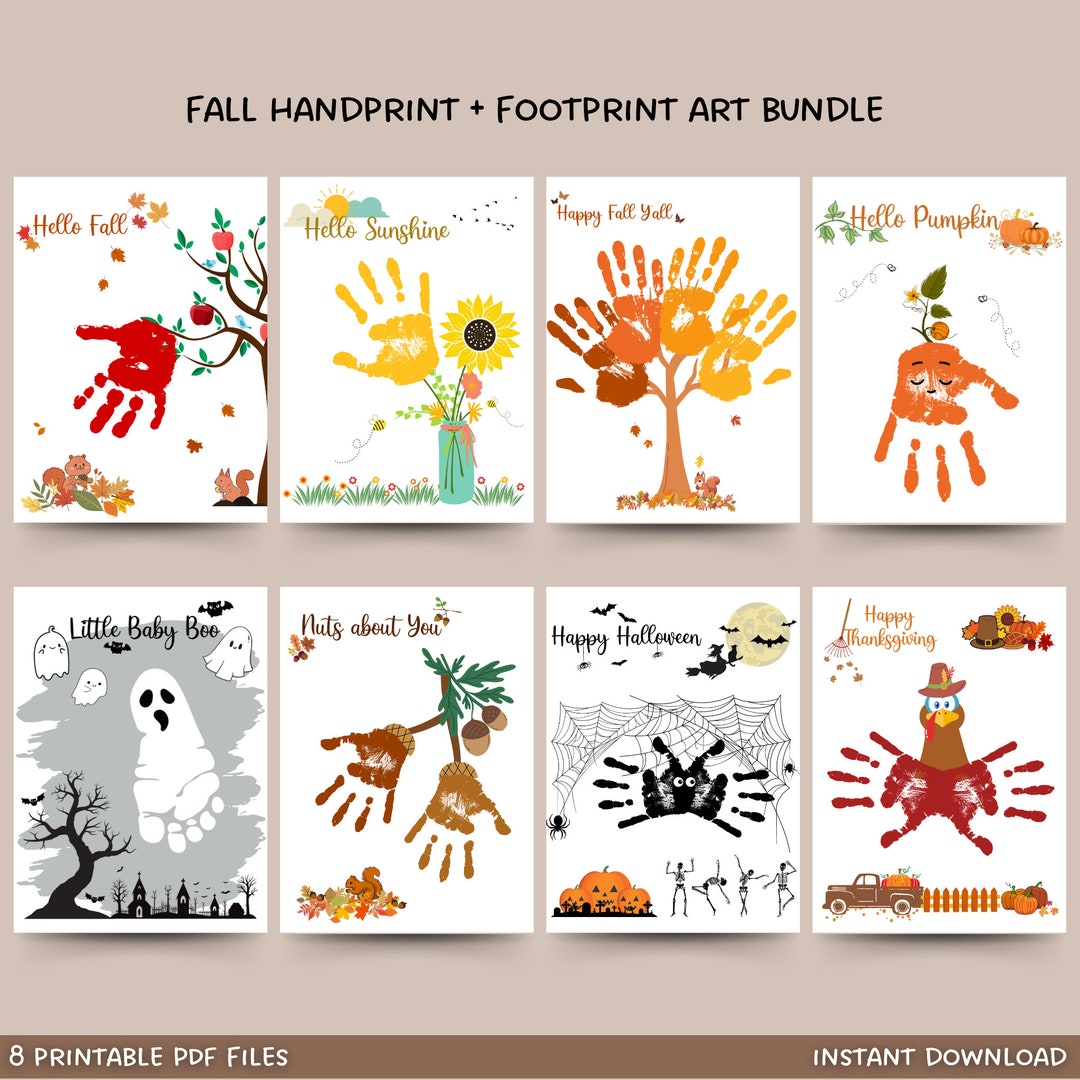 Fall Handprint & Footprint Printable Crafts, DIY Autumn Art for Baby ...