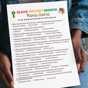 Black History Month Trivia Game Printable Historical African American ...