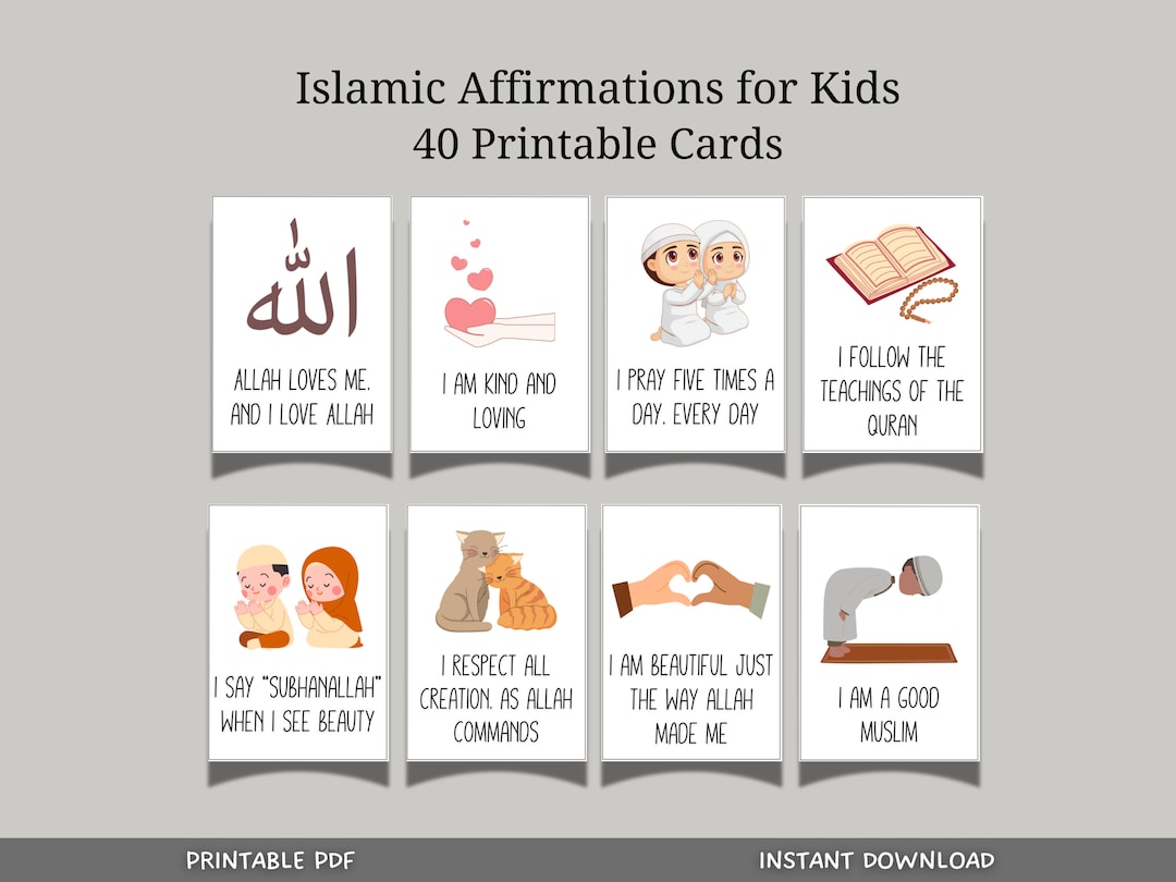 Islamic Affirmations for Kids Printable, Muslim Affirmation Cards ...