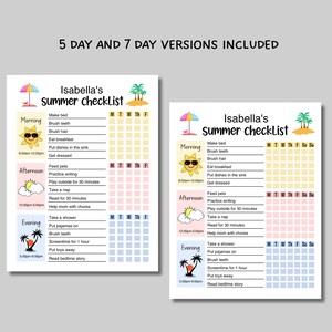 Kids Daily Summer Checklist Schedule Printable, Editable Chore Chart ...