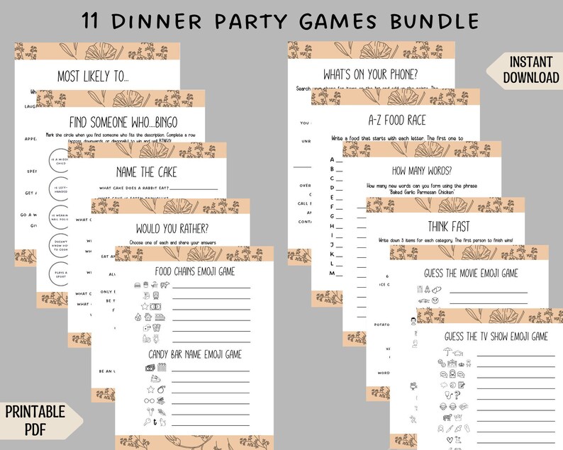 Dinner Party Games Printable Icebreaker Questions/ Games - Etsy