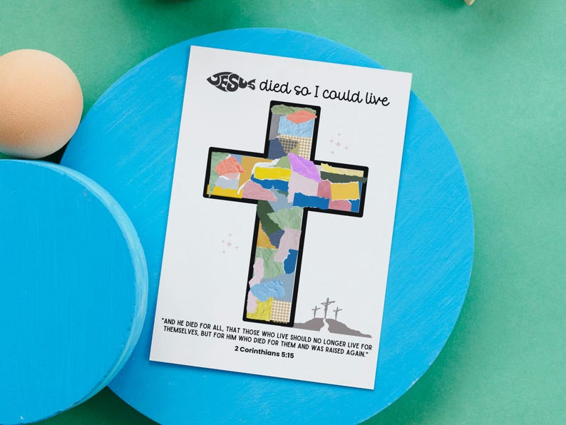 Christian Easter Torn Paper Craft Printable, Cross Scripture DIY ...