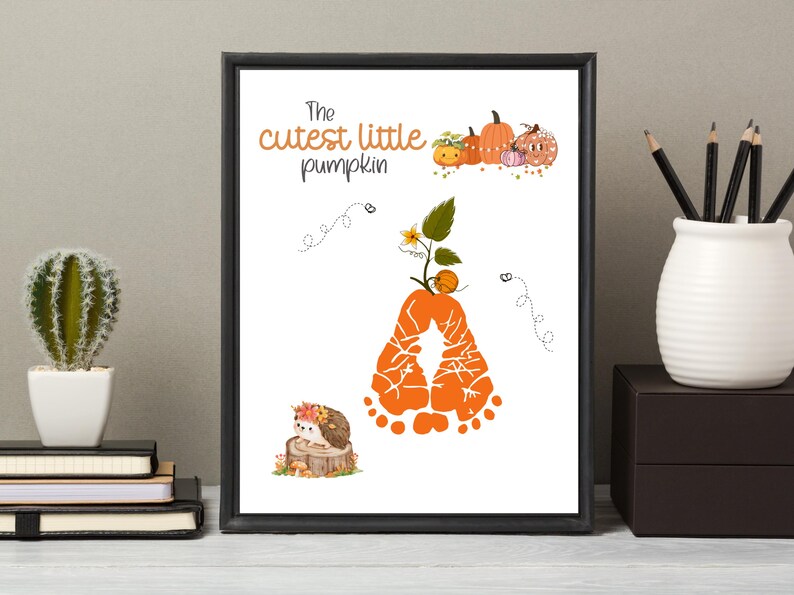Pumpkin Footprint Craft Printable, Fall Autumn Activity DIY Wall Art ...