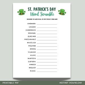St Patricks Day Word Scramble Game Printable, St. Pattys Day Unscramble ...