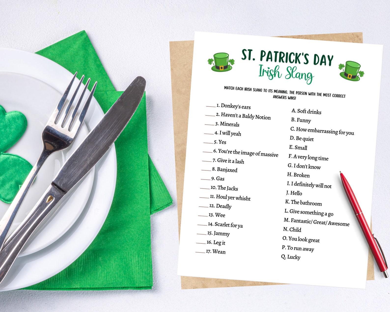 St Patrick's Day Irish Slang Game Printable St - Etsy
