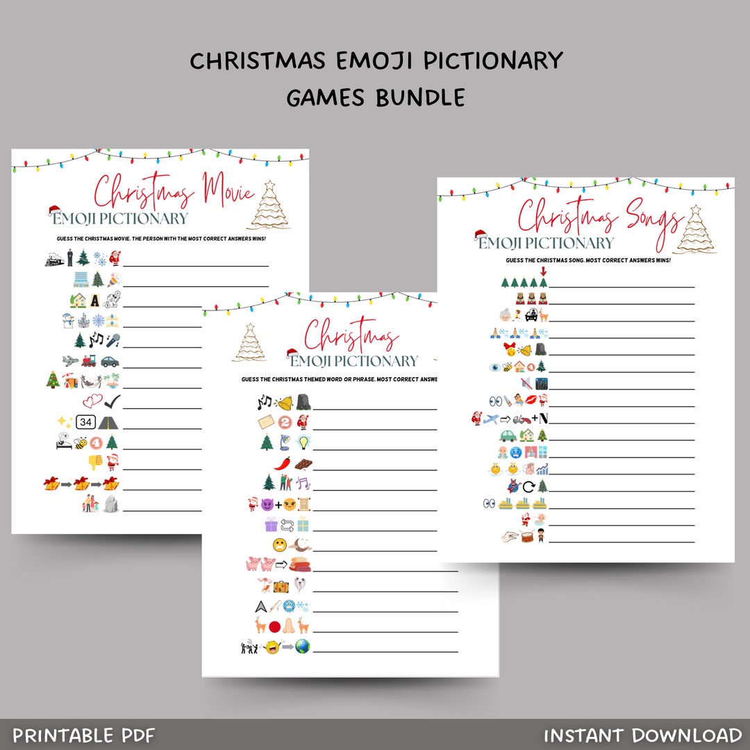 Christmas Emoji Pictionary Bundle, Printable Fun Party Game, Emoji Quiz ...