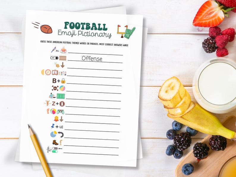 Football Emoji Pictionary Game Printable, Party Game Tailgate Activity ...