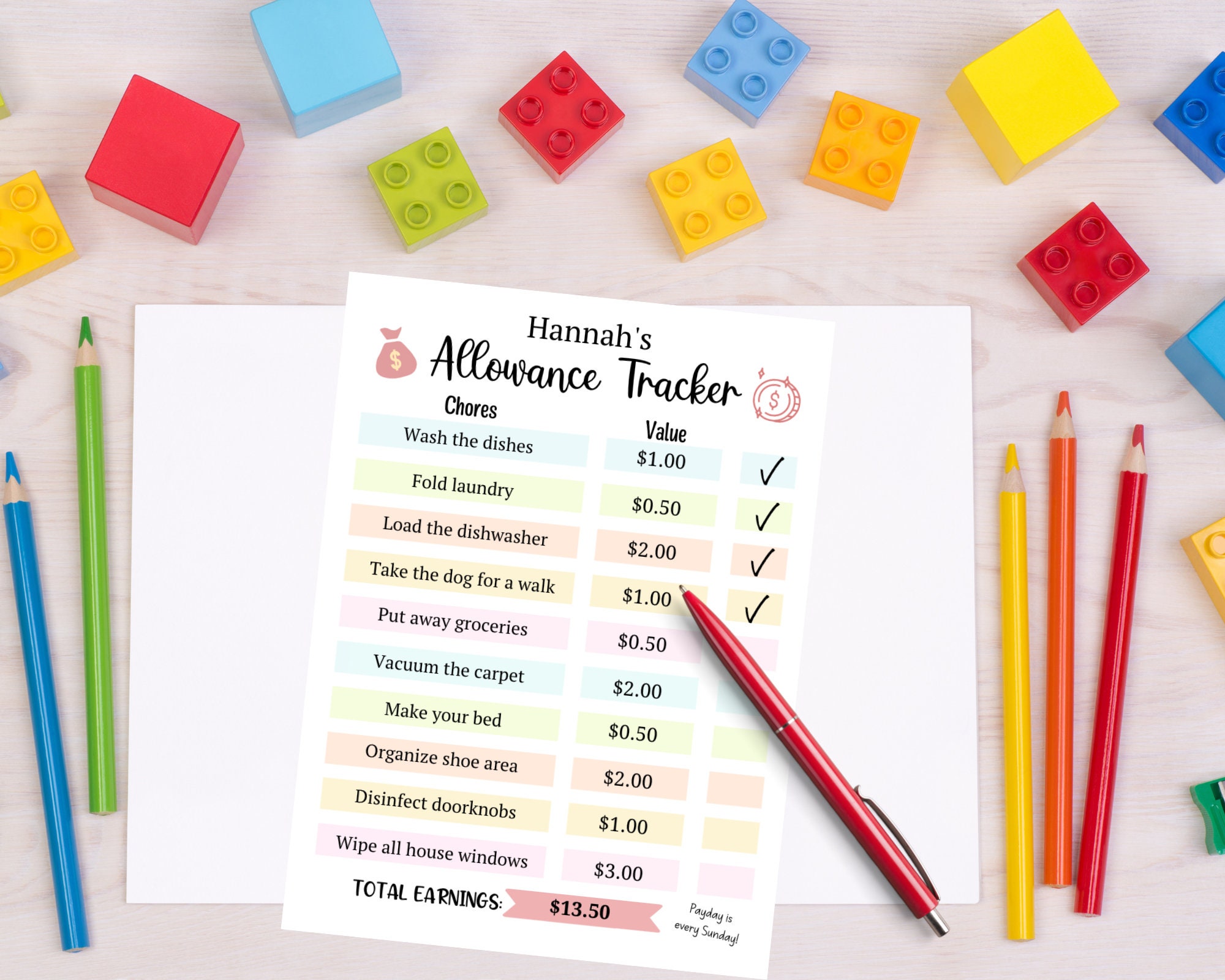 Editable Allowance Chart for Kids Allowance Tracker - Etsy Australia
