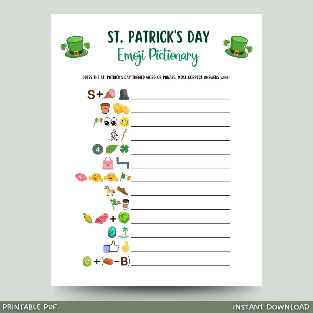 St Patricks Day Emoji Pictionary Game Printable, St Patricks Day Party ...