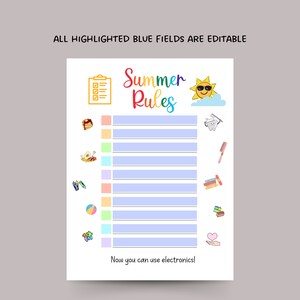 Editable Summer Rules, Printable Daily Checklist, Daily Routine ...