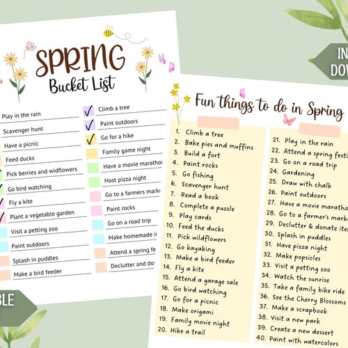 Spring Bucket List Bundle Printable Kids Activities Family - Etsy