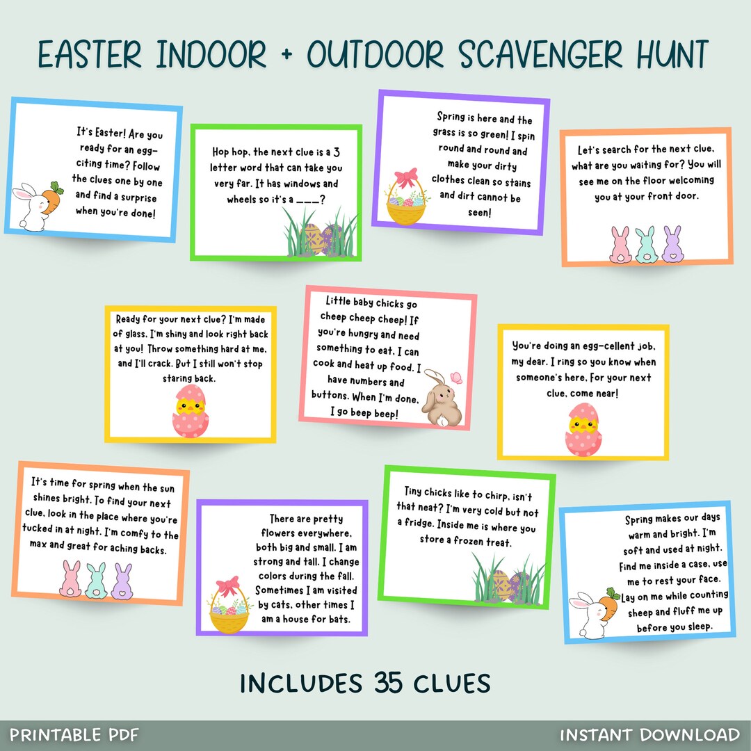 Easter Scavenger Hunt Printable, Indoor Outdoor Easter Treasure Hunt ...