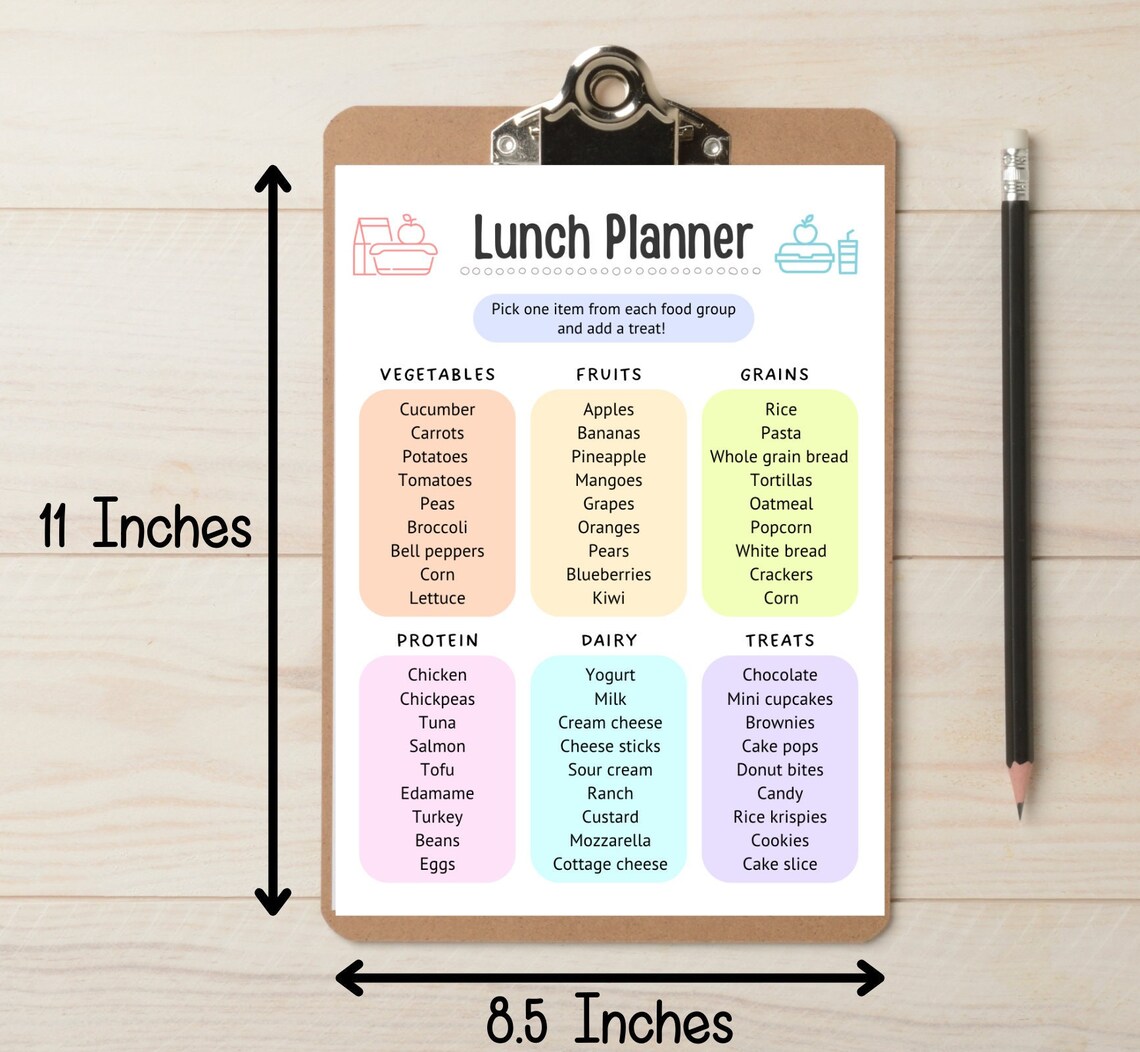 School Lunch Meal Planner Printable Editable Lunch Menu Kids - Etsy