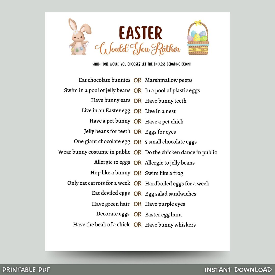 Easter Would You Rather Game Printable, This or That Easter Party Game ...