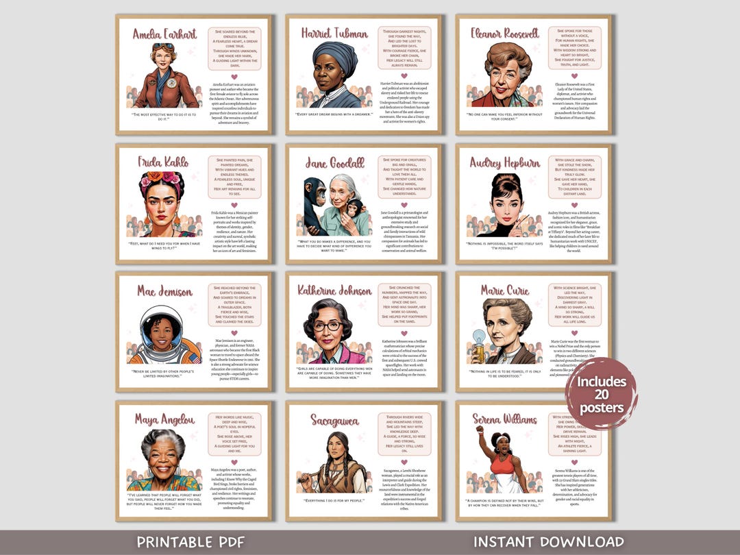 Womens History Poster Set Printable Inspirational Quote Classroom March ...