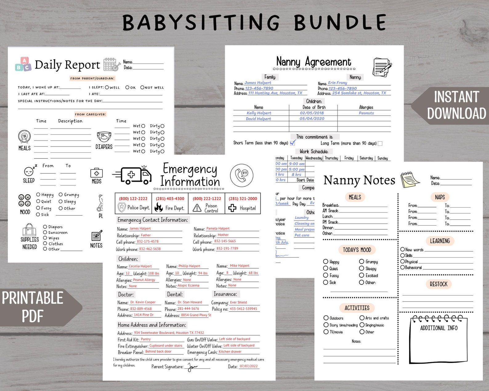 Babysitter Planner Printable Bundle Babysitter Information - Etsy