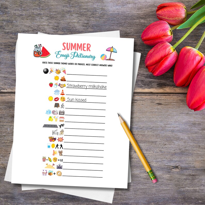 Summer Emoji Pictionary Game Printable, Summertime Activities for ...