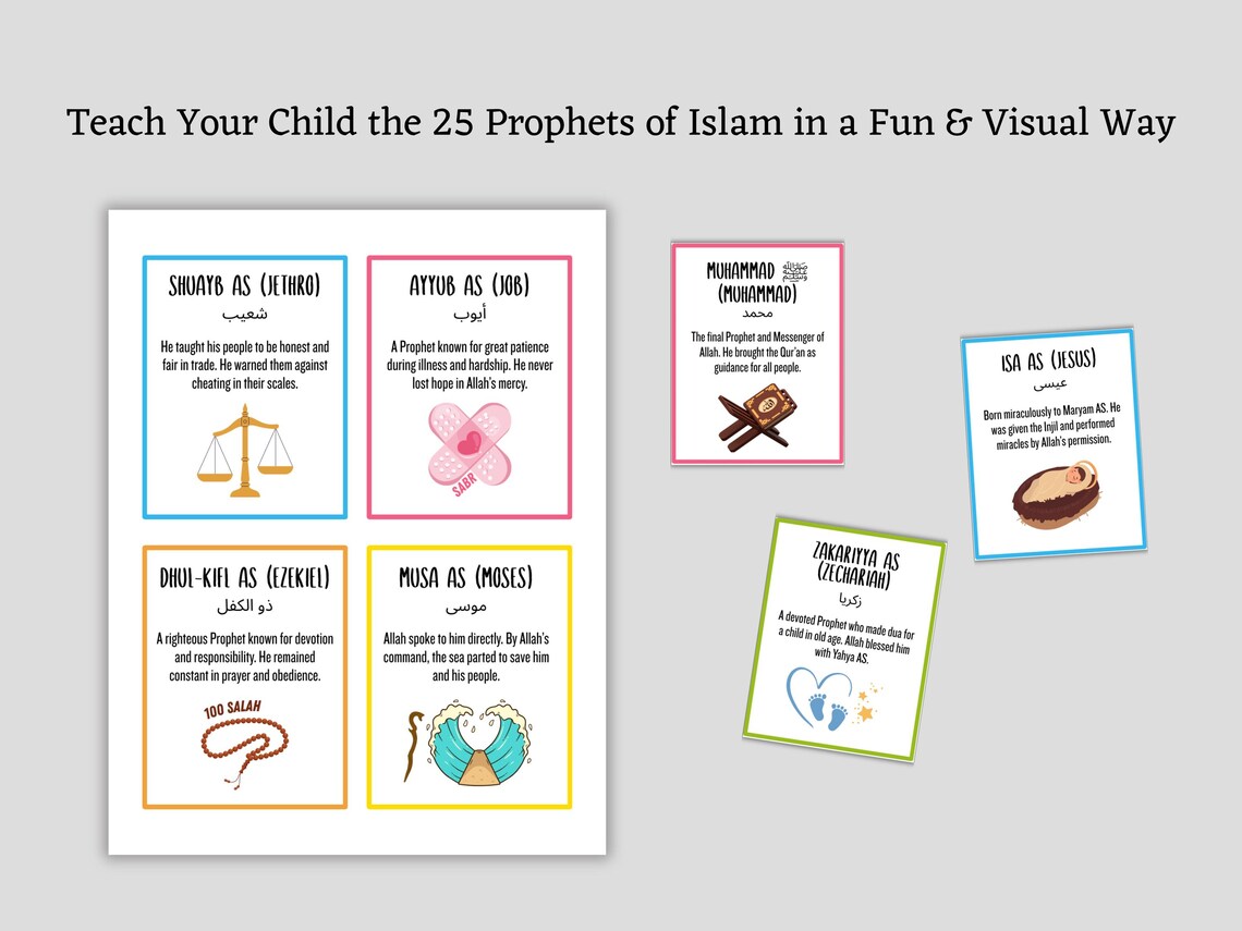 25 Prophets in Islam Flashcards for Kids Printable PDF, Islamic ...