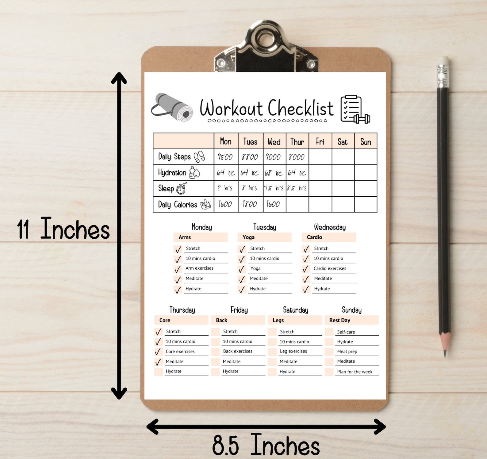 Workout Checklist Editable Daily Workout Routine Chart - Etsy
