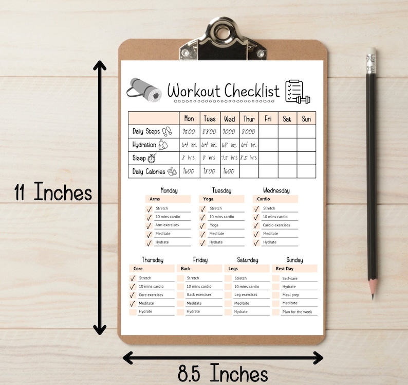 Workout Checklist Editable Daily Workout Routine Chart - Etsy