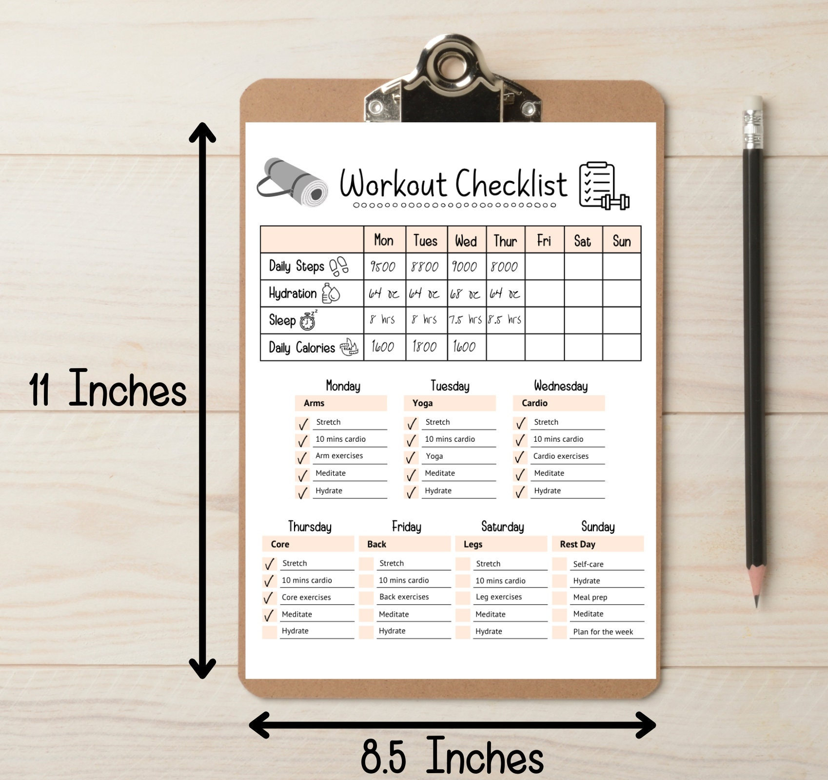 Workout Checklist Editable Daily Workout Routine Chart - Etsy