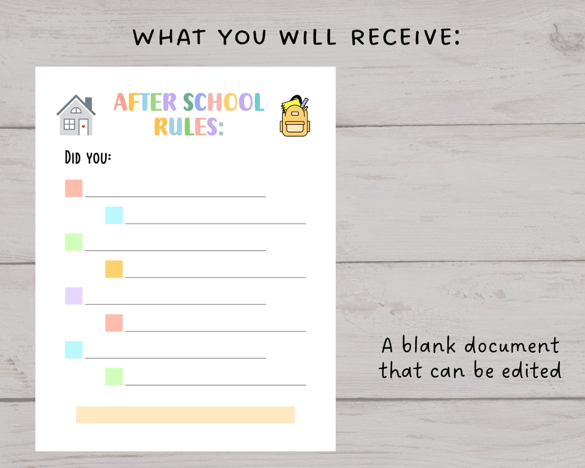 Editable After School Rules Printable After School Checklist - Etsy