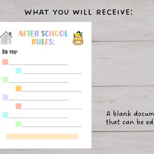 Editable After School Rules Printable After School Checklist - Etsy