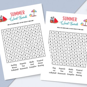 Summer Word Search Game Printable Pool Party Games Summer - Etsy
