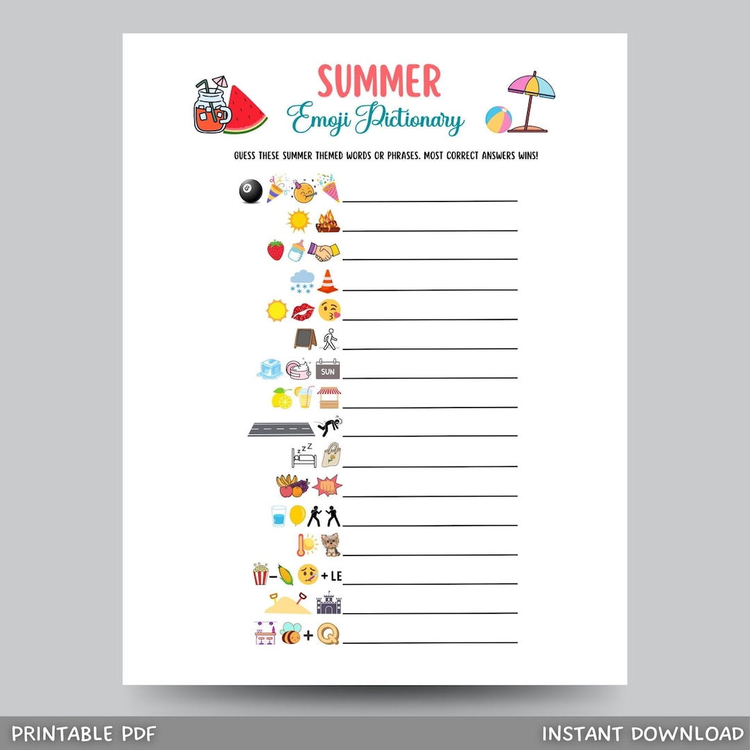Summer Emoji Pictionary Game Printable, Summertime Activities for ...