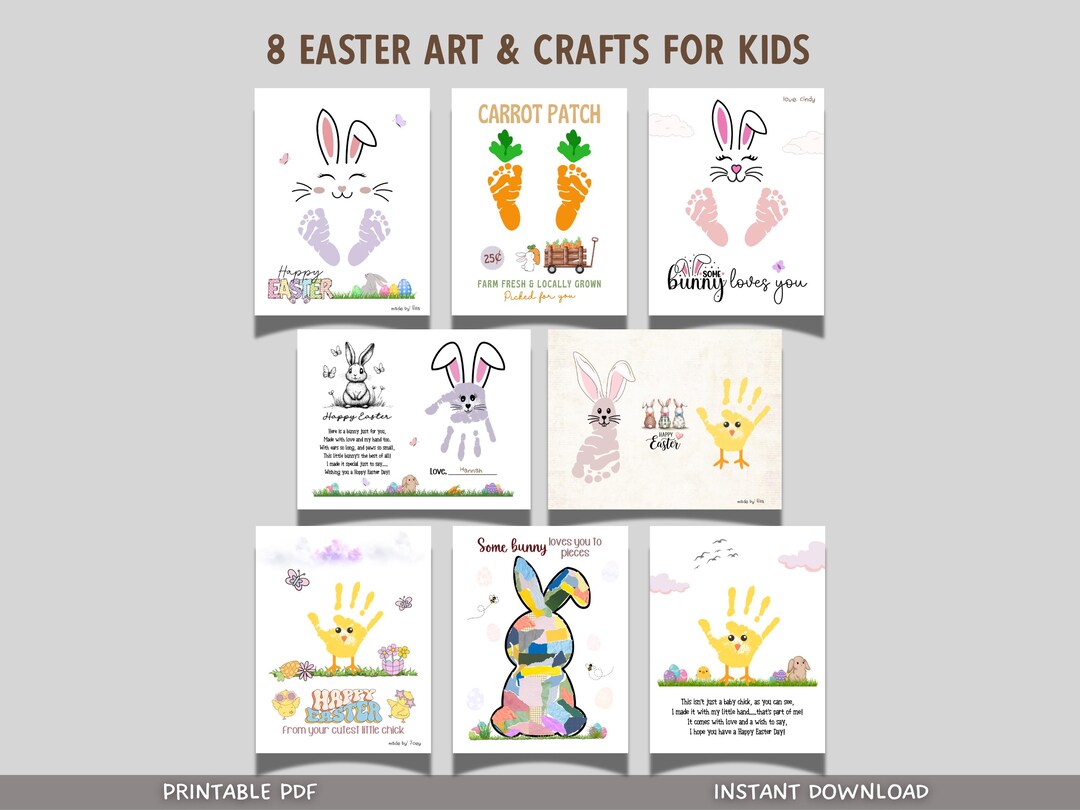 Easter Handprint Footprint Crafts for Kids Printable, DIY Card Wall Art ...