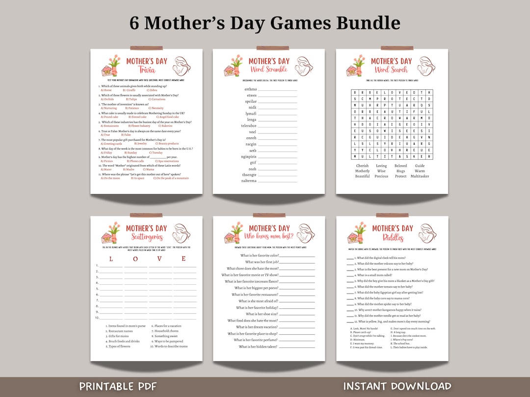 Mother's Day Games Bundle Printable, Mothers Day Game for Kids and ...