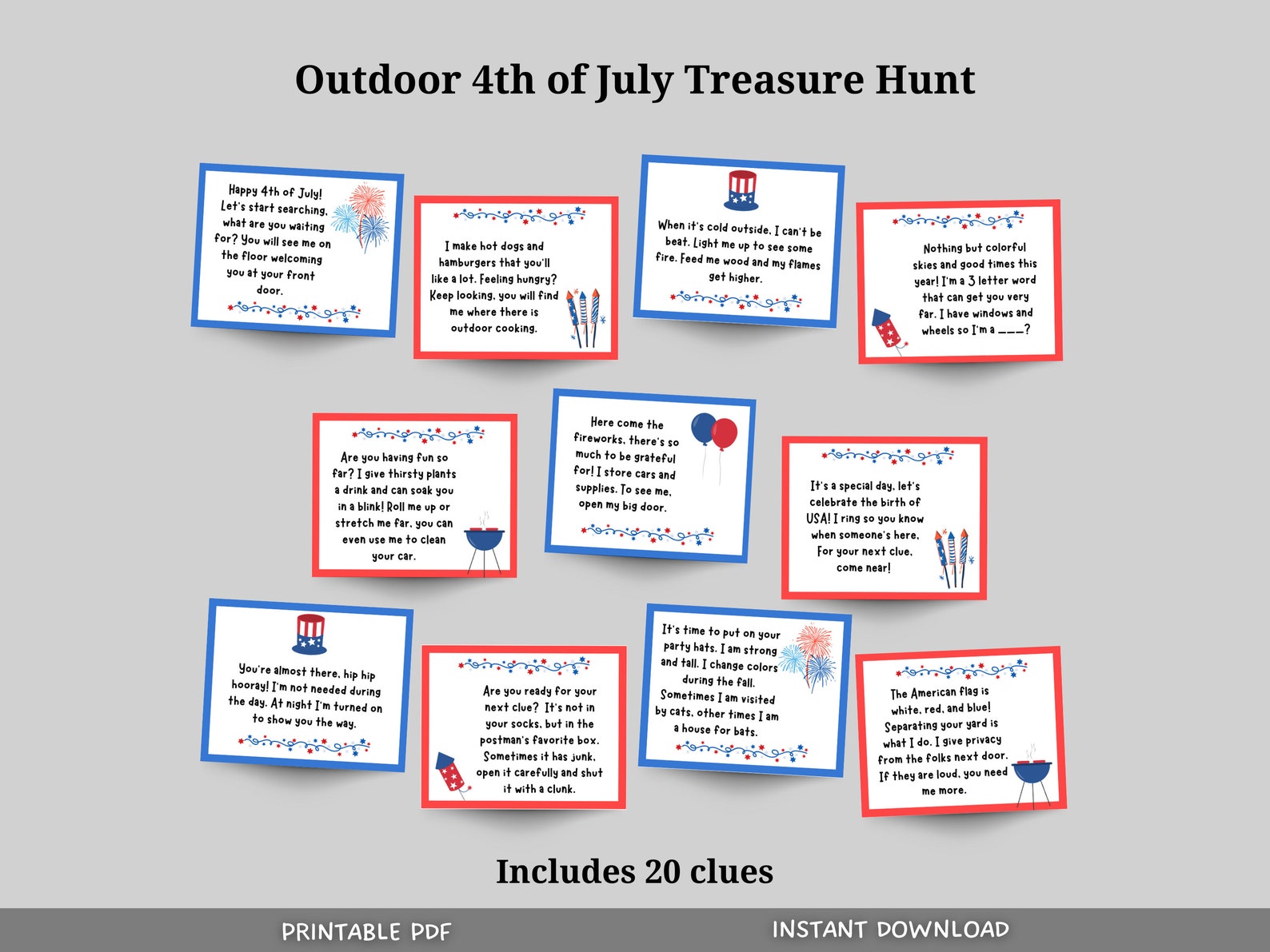 4th of July Treasure Hunt Printable, Outdoor Scavenger Hunt Clues for ...