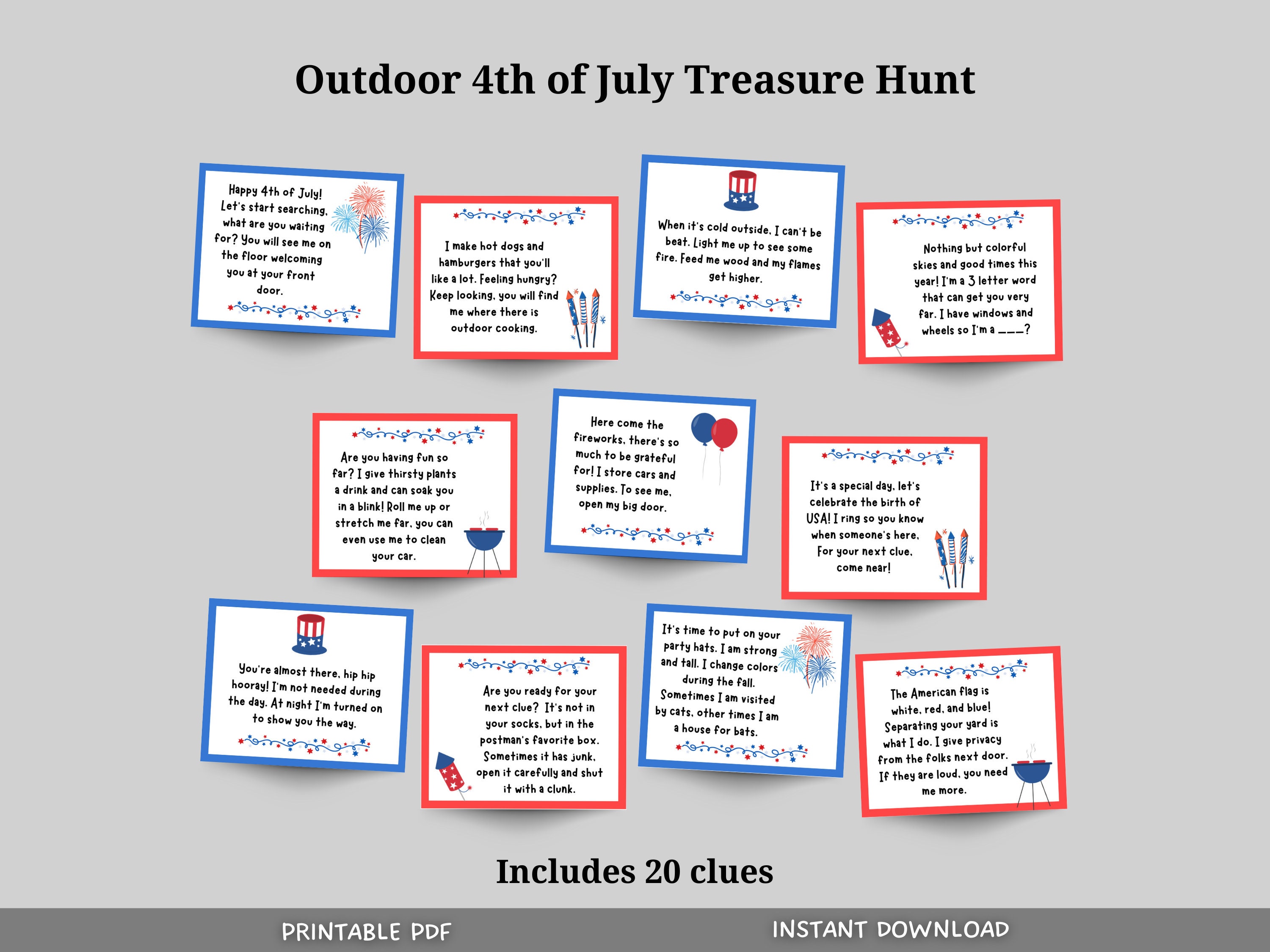 4th of July Treasure Hunt Printable, Outdoor Scavenger Hunt Clues for ...
