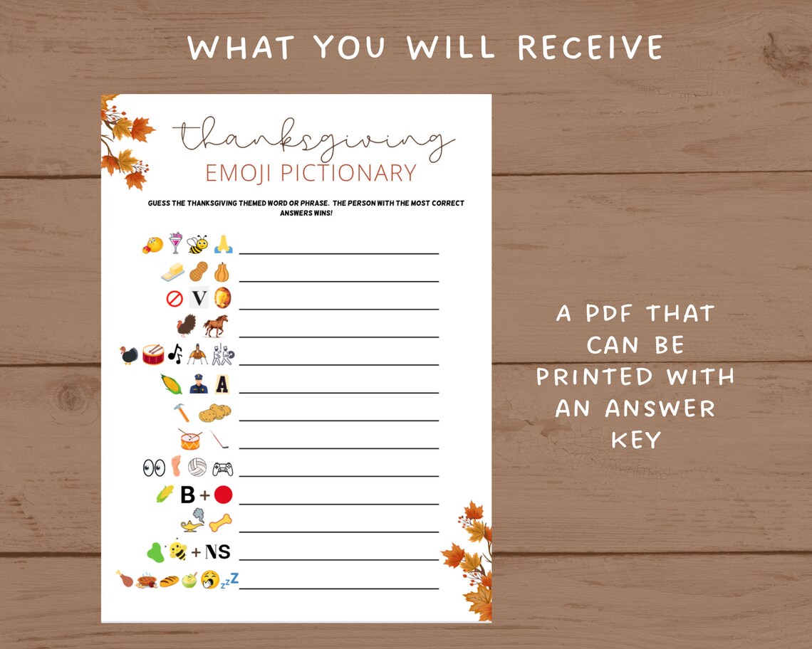 Thanksgiving Emoji Pictionary Game Printable Fun Thanksgiving - Etsy