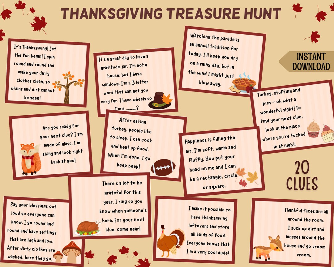 Thanksgiving Scavenger Hunt for Kids Thanksgiving Treasure - Etsy