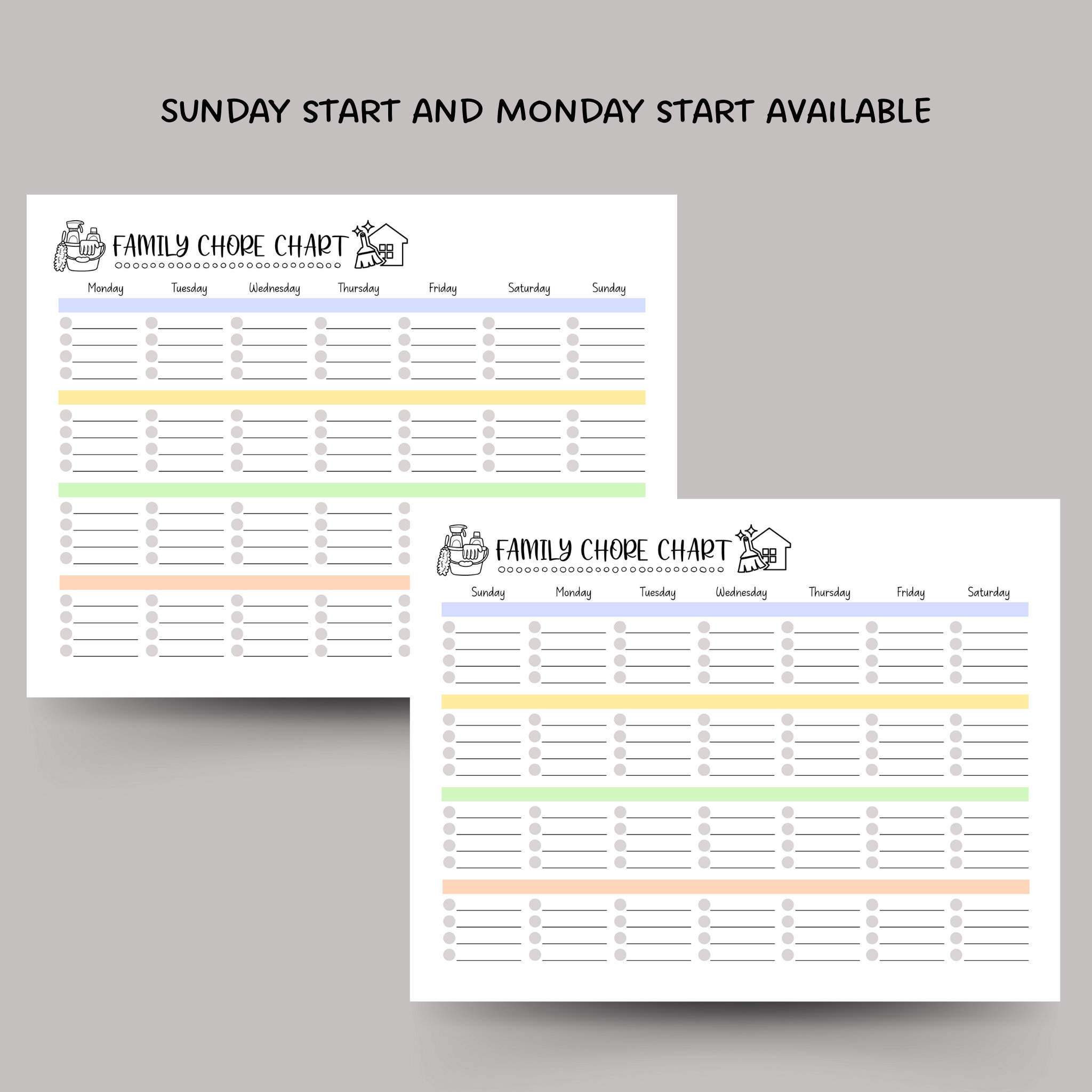 Family Chore Chart Printable, Editable Weekly Family Schedule, Cleaning ...