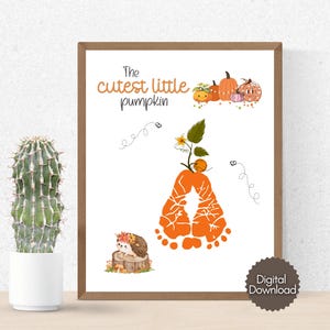 Pumpkin Footprint Craft Printable, Fall Autumn Activity DIY Wall Art ...