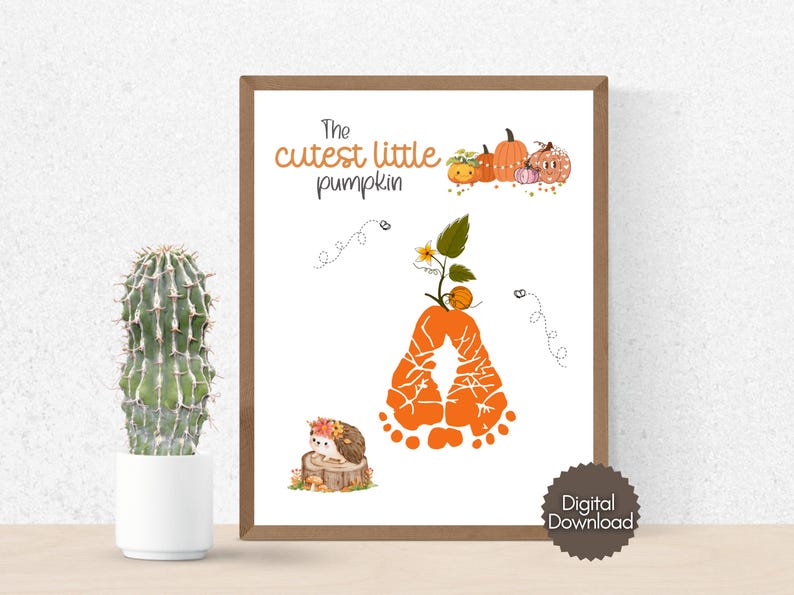 Pumpkin Footprint Craft Printable, Fall Autumn Activity DIY Wall Art ...