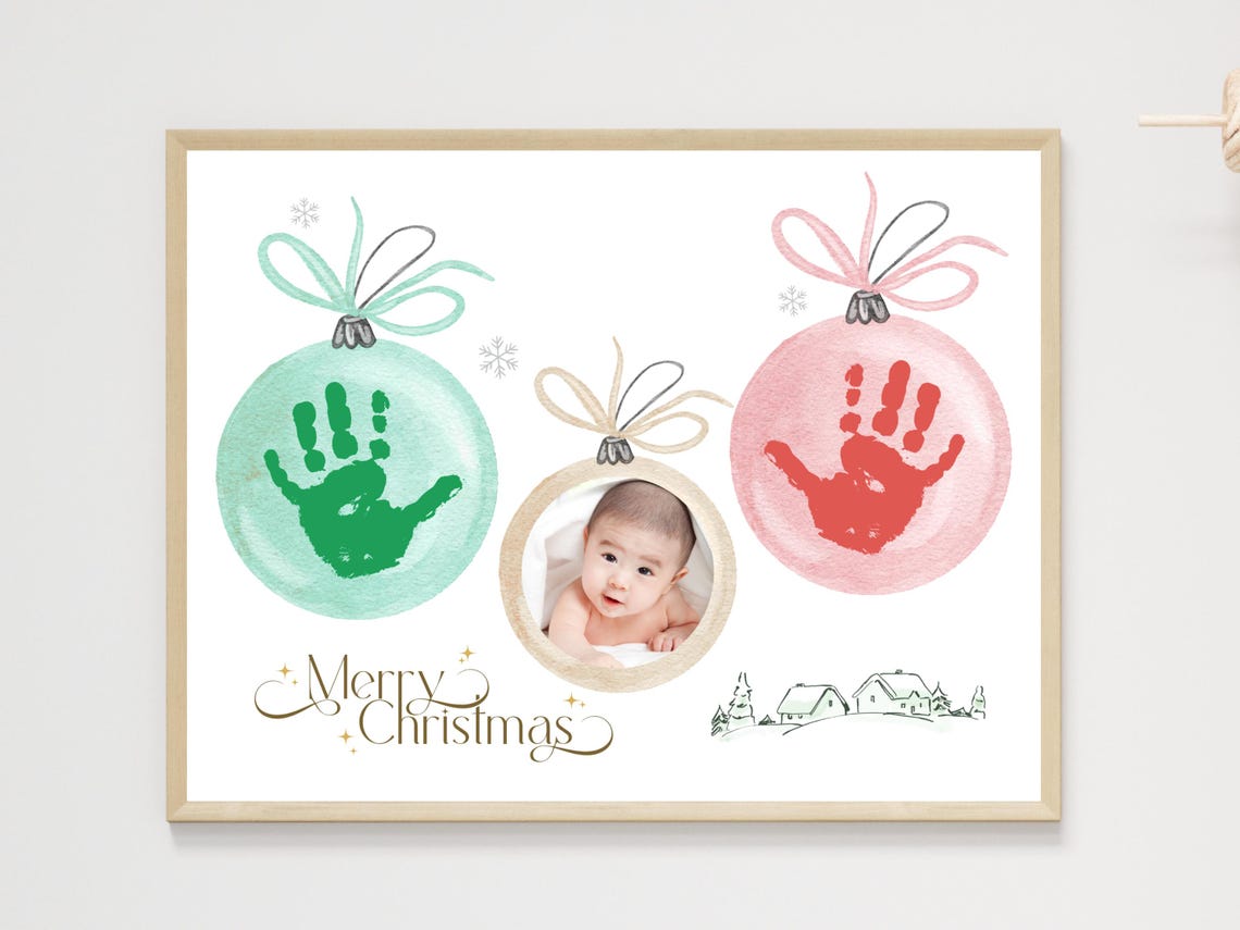 Christmas Ornament Handprint Craft Printable for Kids, DIY Winter Photo ...