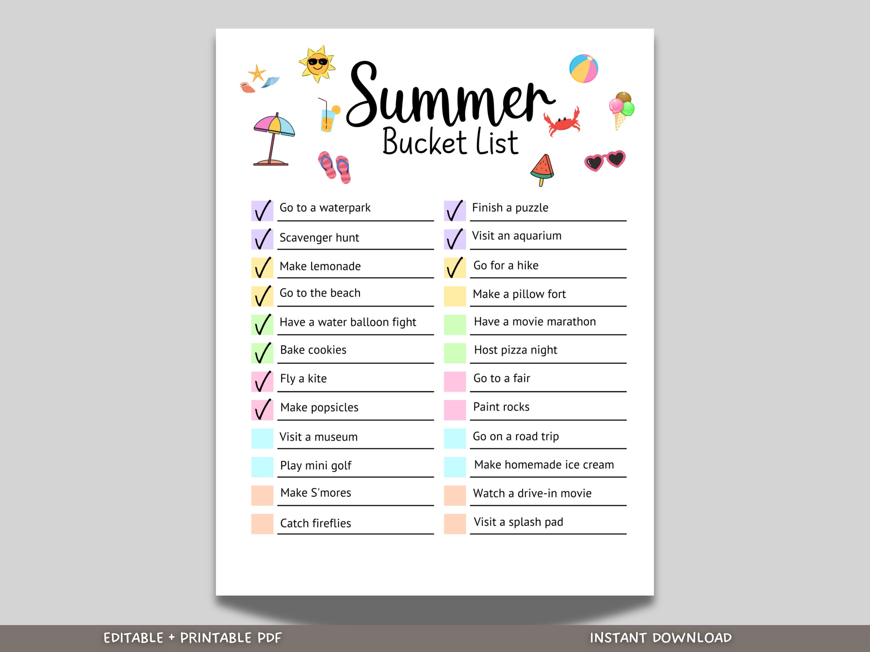 Summer Bucket List Printable, Editable Summer Break Template, Fun ...